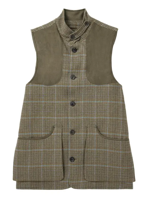 Purdey Faux Suede-trimmed Wool-tweed Gilet - Brown