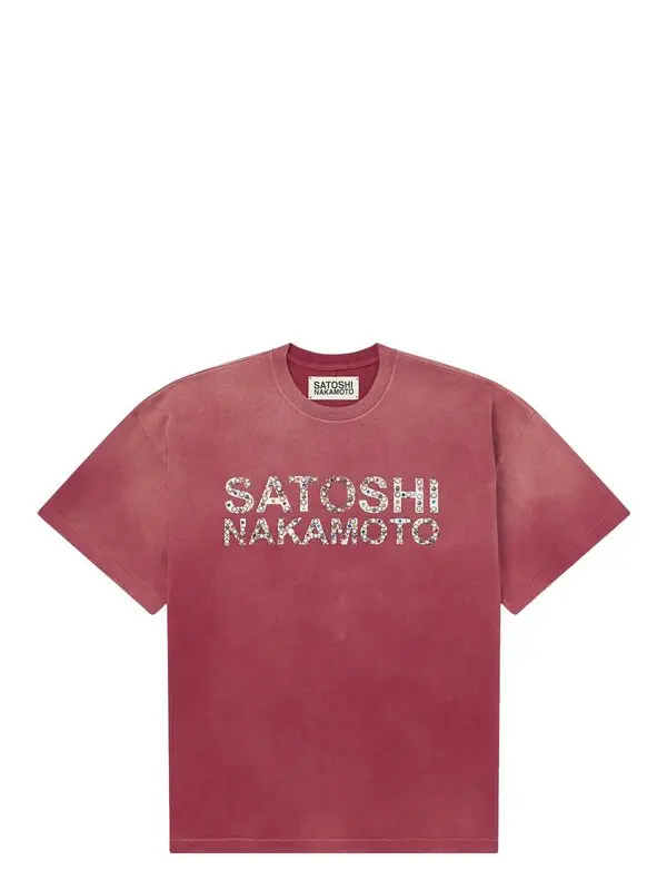 SATOSHI NAKAMOTO Logo-print Embellished Cotton-jersey T-shirt - Red