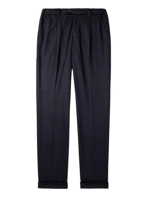 Thom Sweeney Straight-leg Pleated Wool-blend Jersey Trousers - Blue