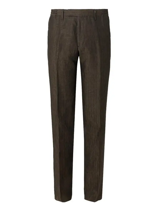 Mr P. Straight-leg Striped Linen Suit Trousers - Brown