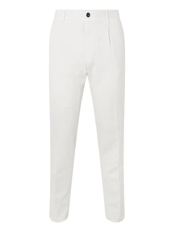 SLOWEAR Tapered Pleated Stretch-cotton And Linen-blend Gabardine Trousers - White