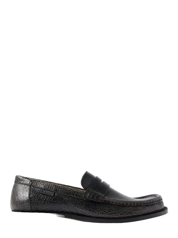 Loewe Campo Cracked-leather Loafers - Black