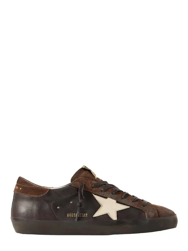 GOLDEN GOOSE Super-star Distressed Suede-trimmed Leather Sneakers - Brown