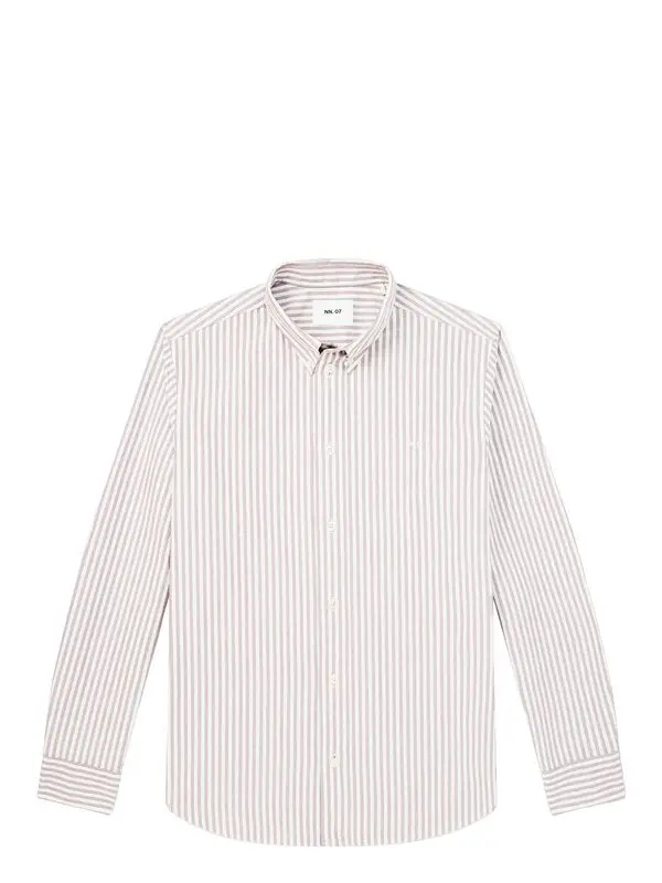 Nn07 Colby 5910 Button-down Collar Logo-embroidered Striped Organic Cotton Shirt - Brown