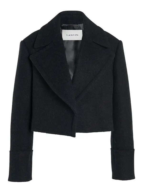 LANVIN Cropped Wool Pea Coat - Dark Grey