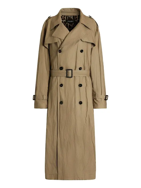 Dolce & Gabbana Wrinkled-effect Cotton Double-breasted Trench Coat - Beige