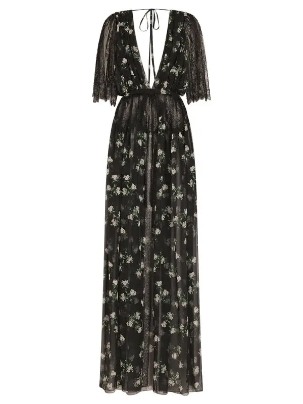 Dolce & Gabbana Violets-print Chiffon Robe Dress - Multicolor