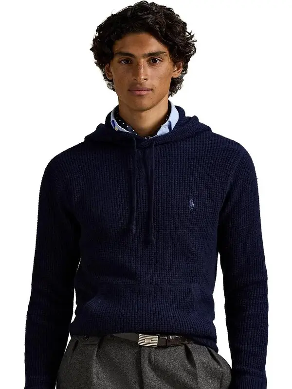 Ralph Lauren Waffle-knit Wool-cotton Hooded Sweater - Hunter Navy