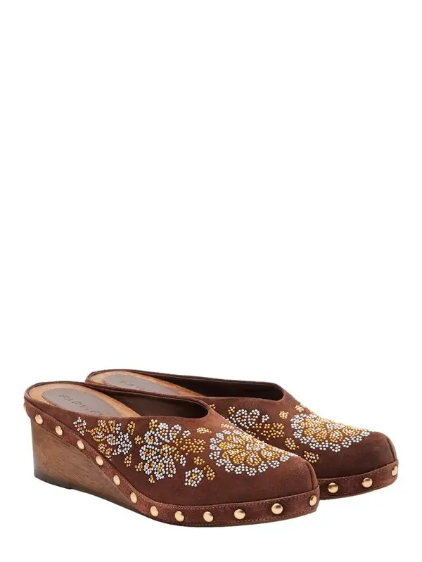 Farm Rio Floral Suede Clogs - Brown