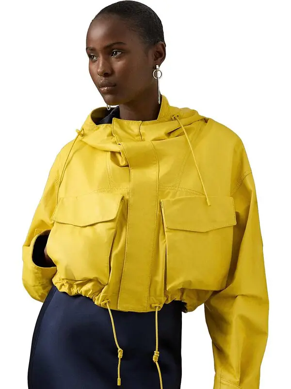 Ralph Lauren Ferra Calfskin Hooded Cropped Jacket - Racing Yellow