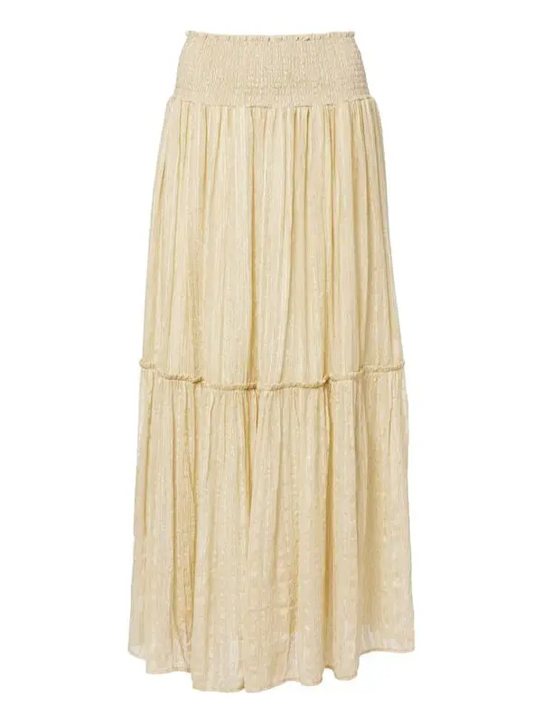 XU ZHI Gathered Striped Silk-blend Maxi Skirt - Gold