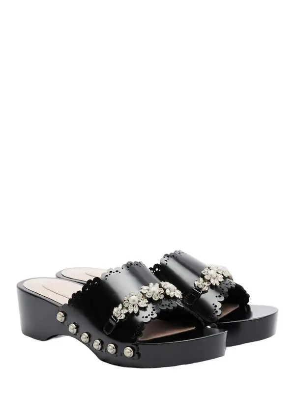 Simone Rocha Embellished Leather Clogs - Black
