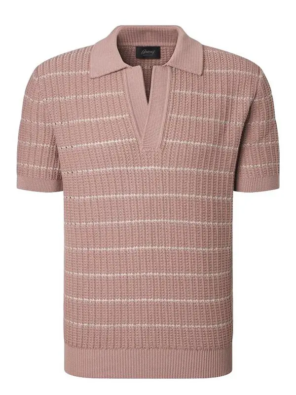 Brioni Embroidered Cotton And Linen Polo Shirt - Pink
