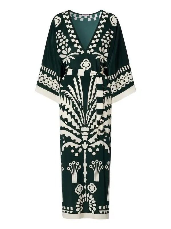 ERES Belted Printed Silk Kaftan - Green