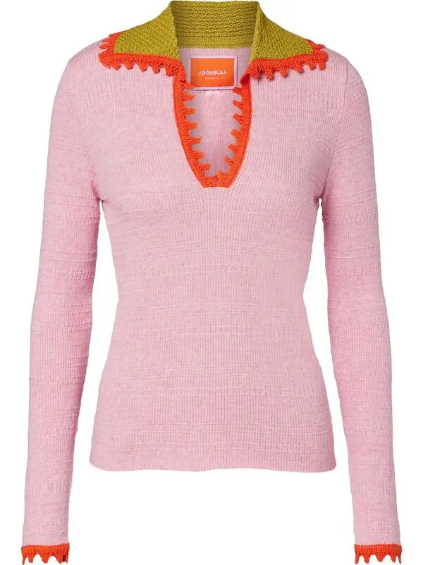 La DoubleJ Picket Cotton And Wool Sweater - Pink
