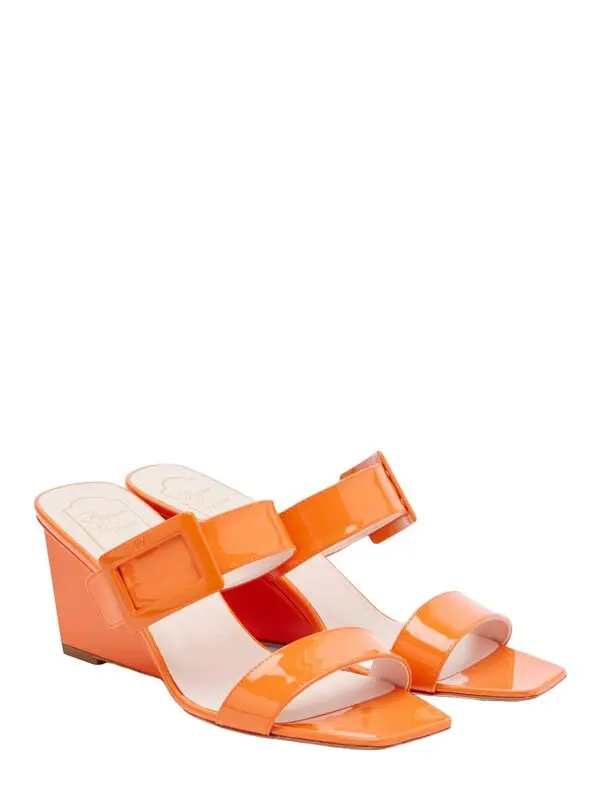 ROGER VIVIER Belle Vivier 60 Patent Leather Wedge Mules - Orange