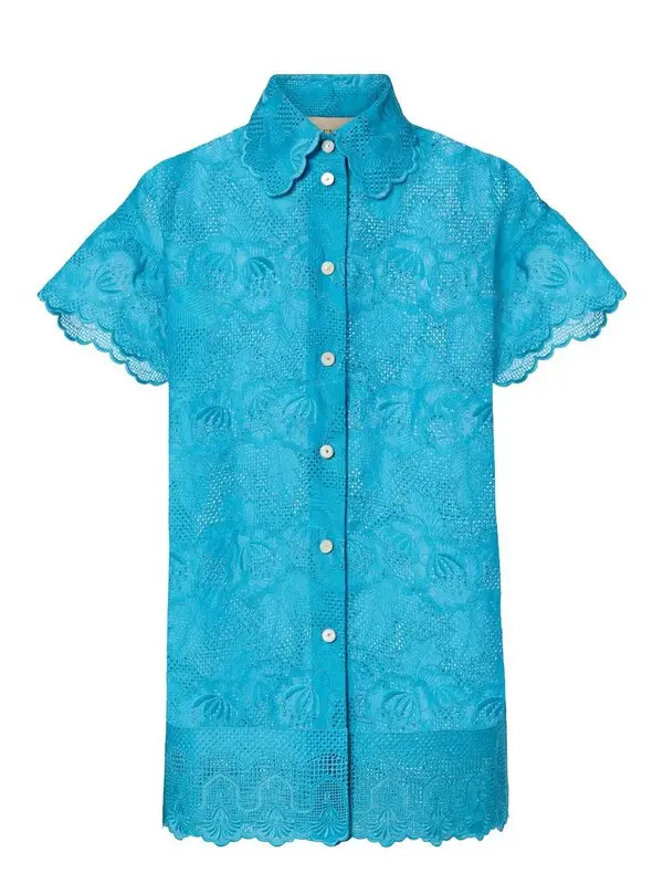 Valentino Garavani Embroidered Cotton Top - Blue