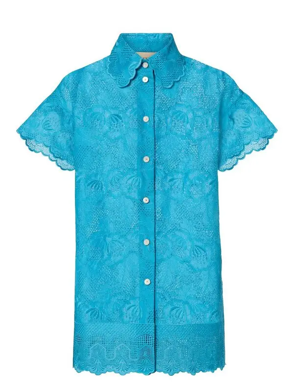 Valentino Garavani Embroidered Cotton Shirt - Blue