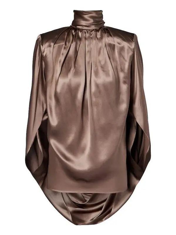 MUGLER Draped Silk-blend Satin Top - Brown