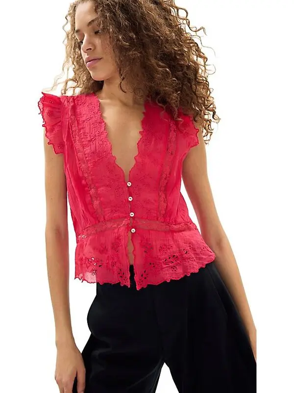 Free People Day Dreamer Embroidered Peplum Top - Festive Jam