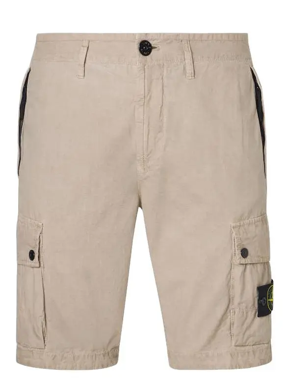 Stone Island Compass Cotton Canvas Shorts - Beige