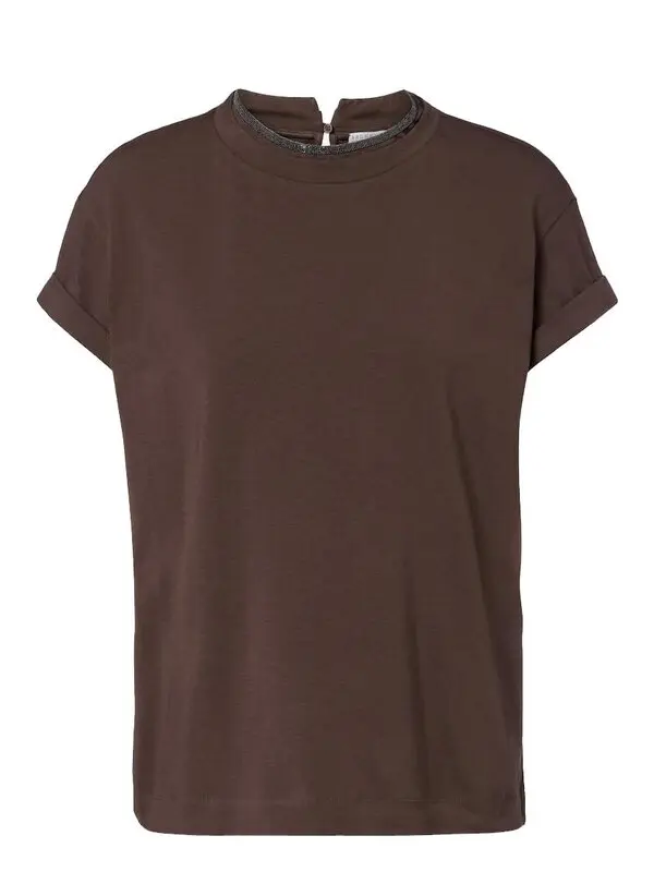 Brunello Cucinelli Monili Cotton-blend T-shirt - Brown