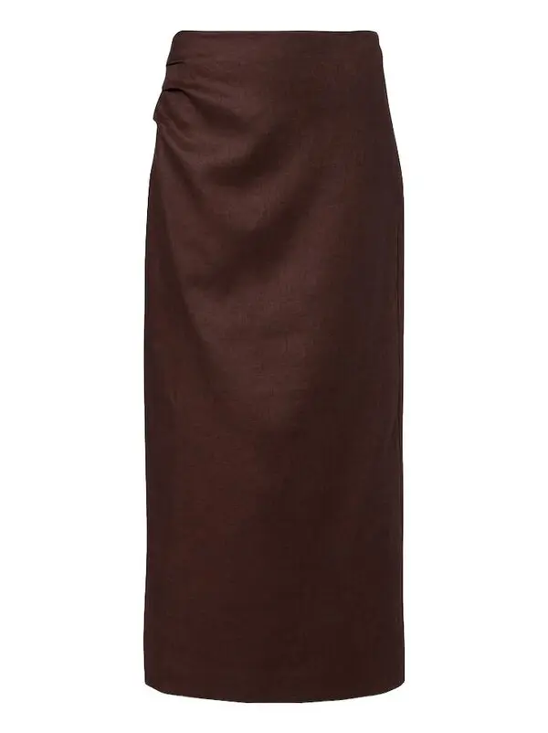 SIR. Linen Midi Skirt - Brown