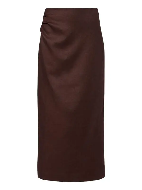 SIR. Linen Midi Skirt With Slits - Brown