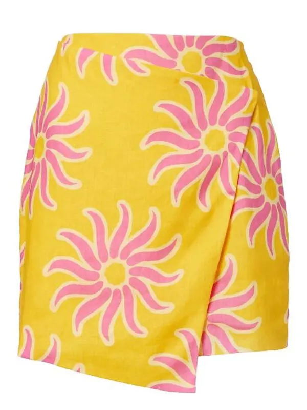 CALA DE LA CRUZ Chemena Printed Linen Miniskirt - Yellow