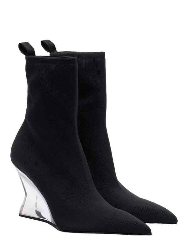 Balmain Knitted Wedge Ankle Boots - Black