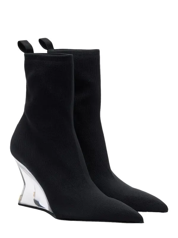 Balmain Knitted Wedge Ankle Boots - Black