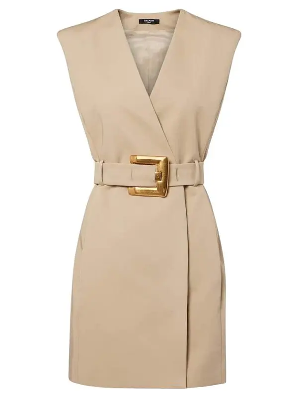 Balmain Belted Cotton Minidress - Beige
