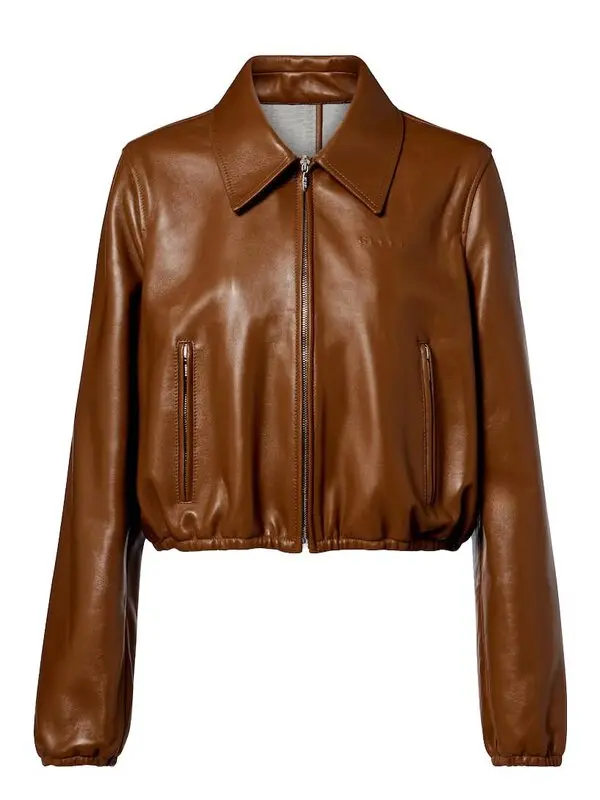 Gucci Leather Bomber Jacket - Brown