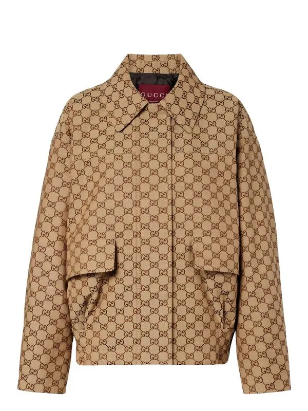 Gucci Gg Canvas Leather Bomber Jacket - Beige