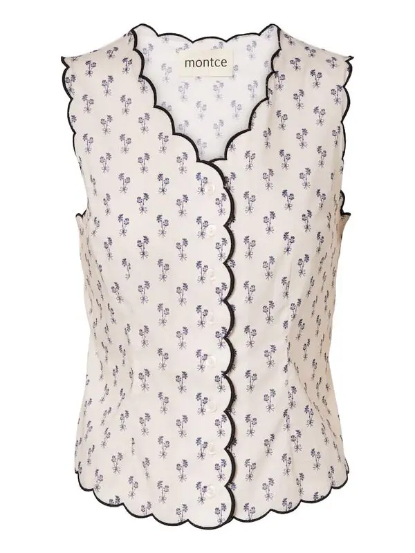 MONTCE Cynthia Floral Scalloped Cotton Vest - White