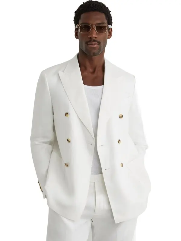 REISS Db Atlantic Db Linen-twill Double-breasted Tailored-fit Blazer - White