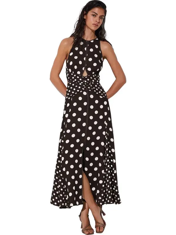 REISS Nayla Polka-dot Midi Dress - Chocolate Brown/ivory