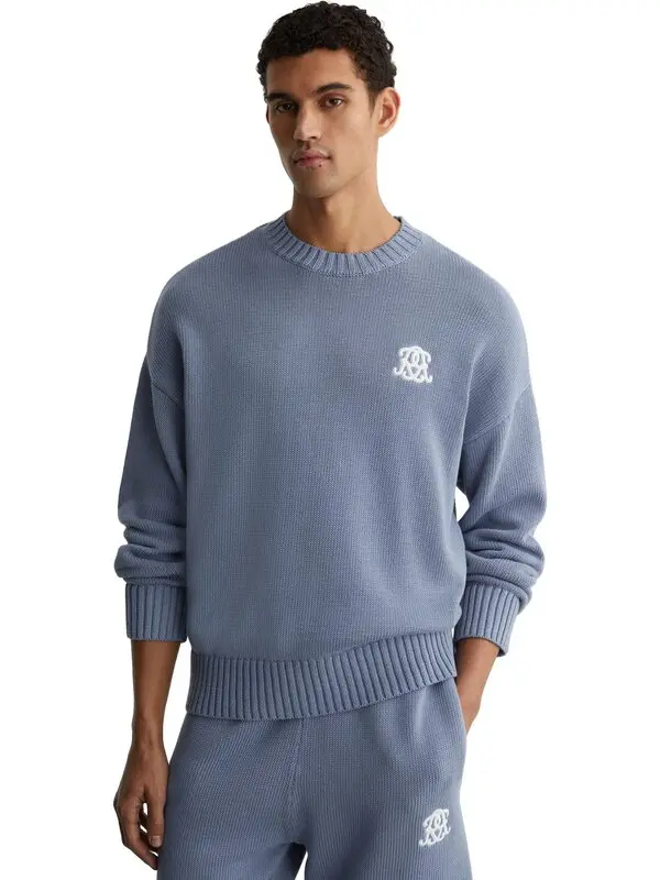 REISS Kendi Relaxed Jumper With Monogram Embroidery - Powder Blue