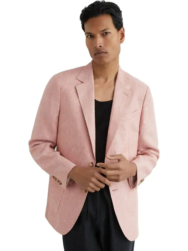REISS Atlantic Tailored-fit Linen-twill Single-breasted Blazer - Plum Pink
