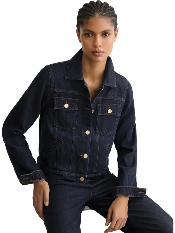REISS Carmen Denim Trucker Jacket - Dark Blue