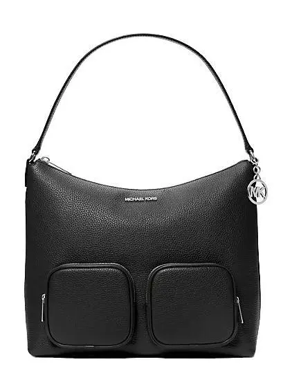 Michael Kors Merritt Large Pebbled Leather Cargo Shoulder Bag - Black