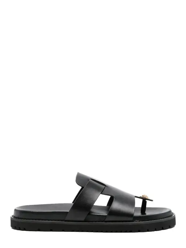 Versace Logo Leather Sandals - Black