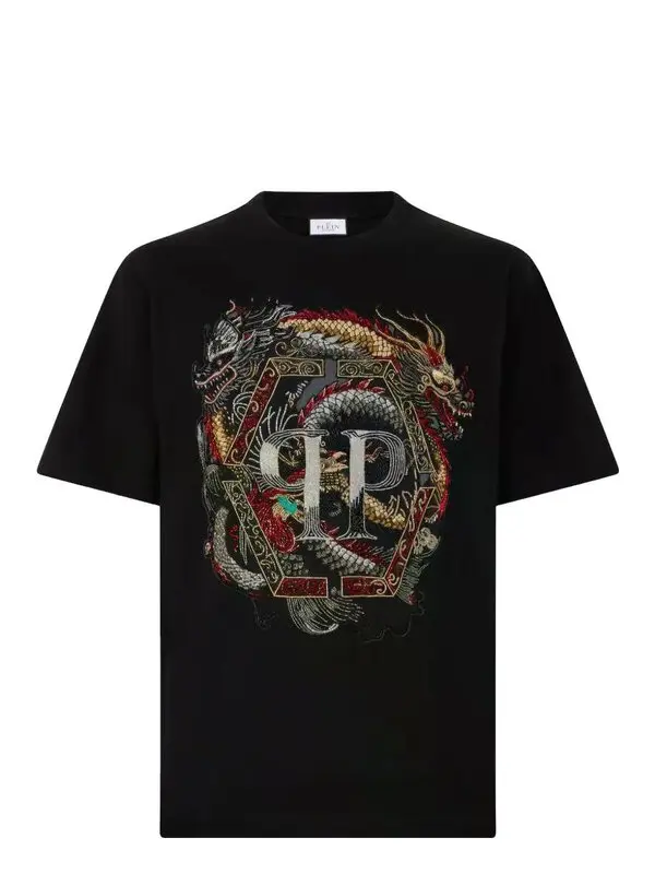 Philipp Plein Round-neck Dragon-motif T-shirt - Black