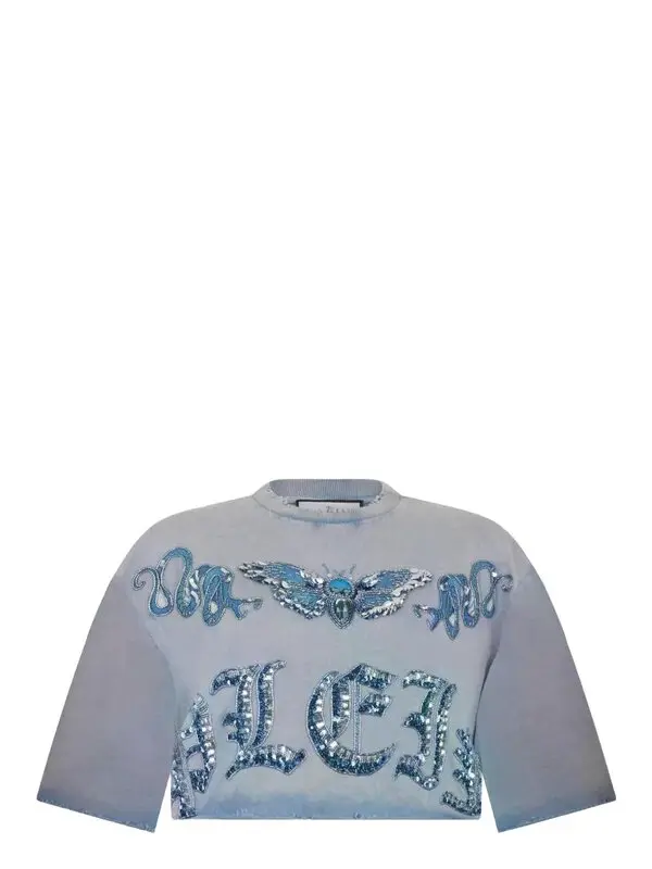 Philipp Plein Butterfly-motif Cropped T-shirt - Blue