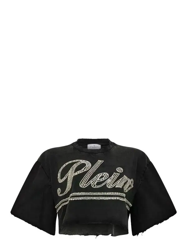 Philipp Plein Logo-strass Cropped T-shirt - Black