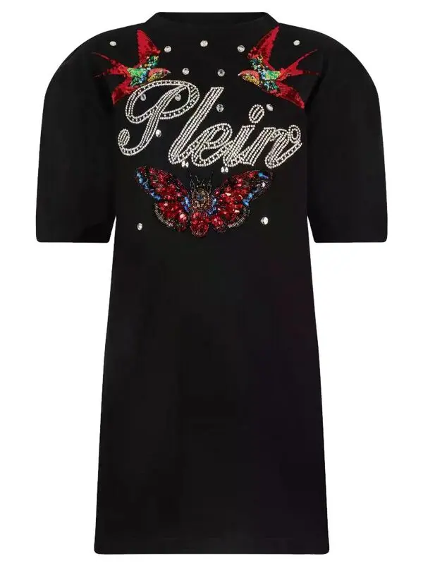 Philipp Plein Embellished Open-back Mini Dress - Black