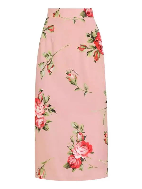 Dolce & Gabbana Rose Bouquet-print Straight Skirt - Pink