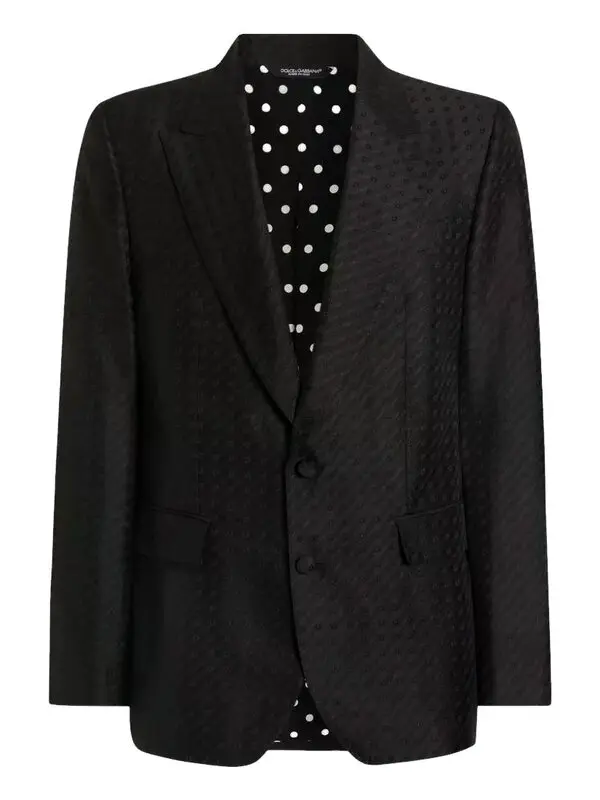Dolce & Gabbana Single-breasted Sicilia Light Jacket With Micro Pattern Jacquard - Black