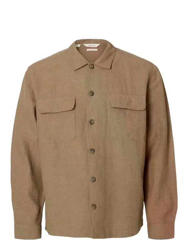 SELECTED Flap-pocket Buttoned Overshirt - Brown