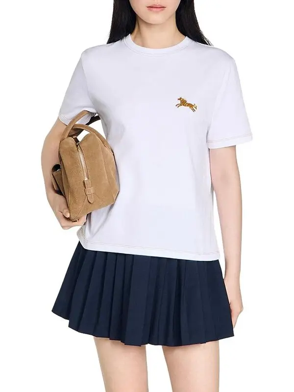 Sandro Maisie Sequined Horse Cotton Tee - White